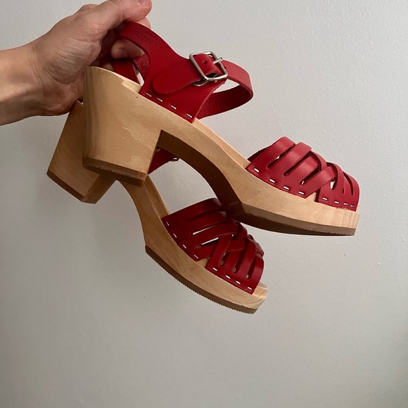 Swedish Hasbeens | Shoes | Braided Red Leather Swedish Hasbeens Clogs ...
